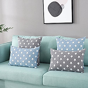 TAOSON Five-Pointed Star Pattern Cushion Cover Pillow Cover Pillowcase Cotton Canvas Pillow Sofa Throw White Printed Linen with Hidden Zipper Closure Only Cover No Insert 18x18 Inch 45x45cm Deep Grey