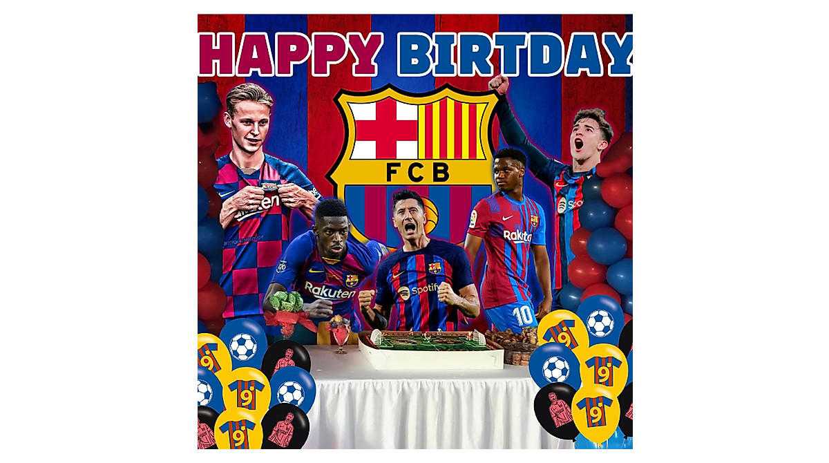 Barcelona Soccer Party Decoration - 5x3 FT Backdrop & Balloons