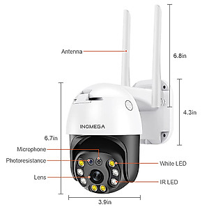 INQMEGAPRO 5MP PTZ WiFi Security Camera Outdoor, 1920P HD Wireless Surveillance Camera, Waterproof IP Camera, 2-Way Audio, Enhanced Night Vision, Motion Detection, ONVIF, SD Card Slot,393-5MP