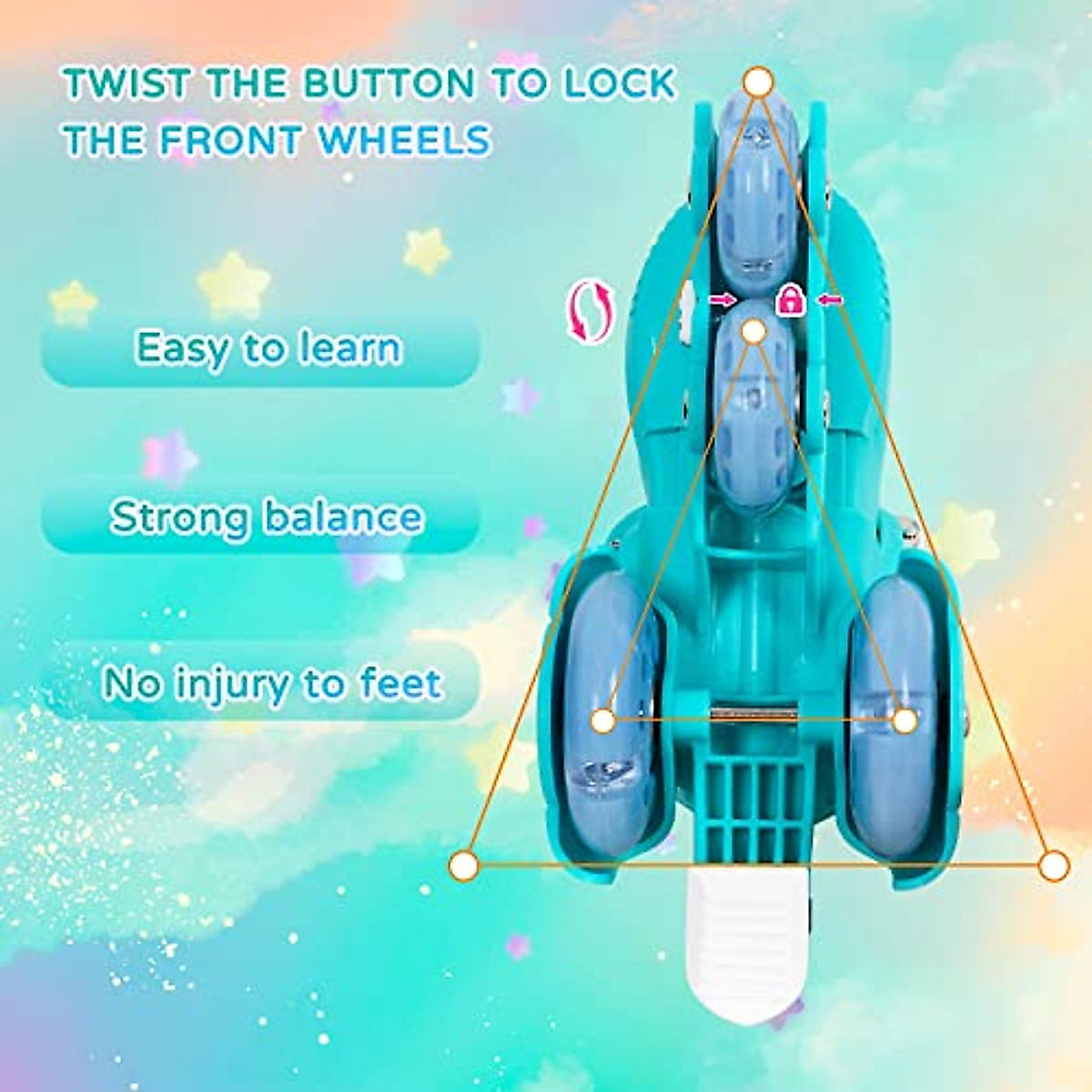 MammyGol Roller Skates for Girls Kids, 4 Size Adjustable Rainbow Quad Skates with All Light Up Wheels for Toddlers Boys Outdoor Indoor