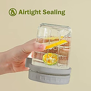 Suli Overnight Oats Container with Lid and Spoon, Recipe, 16 oz Glass Overnight Oats Jars, Wide Mouth Airtight Mason Jars, Milk Vegetable and Fruit Salad Storage with Measurement Marks (Grey)