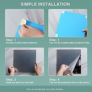 CHINJONG Full Body Mirror for Wall, 4 Pack 12x12Inch Square Acrylic Mirror Tiles with Strong Double-Sided Adhesive, Easy to Install, Safe for Children and Pets