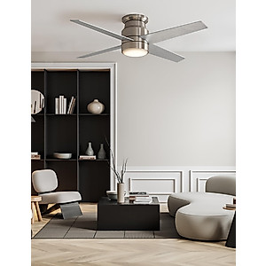 warmiplanet Flush Mount Ceiling Fans with Lights and Remote Control, 52-Inch,3 CCT Dimmable Light, Reversible Noiseless 6 Speeds DC Motor, Timer, Nickel Brushed, 4-Blades