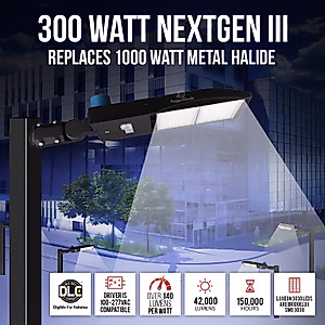 42,000 Lumen - 300 watt NextGen III LED Shoebox Lights - Dimmable - NO Photocell - Bronze - Slip FIT Mount - 10KV Surge