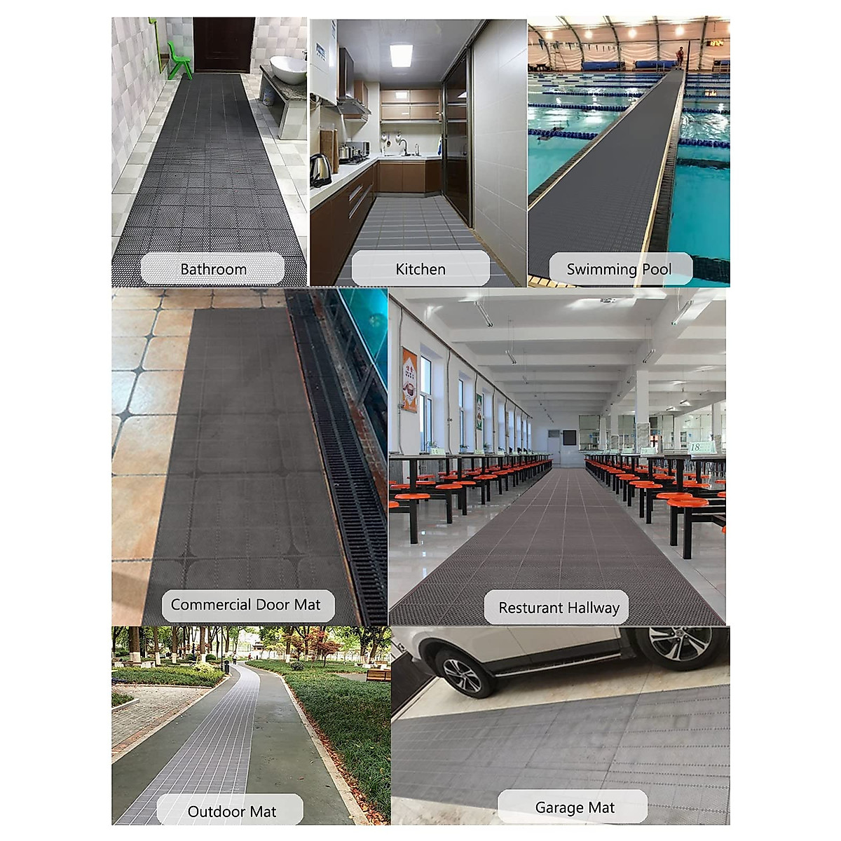 tonchean Non-Slip Drainage Floor Mat 3x12 Ft Commercial Wet Area Mats for Indoor Outdoor PVC Kitchen Anti-Fatigue Drainage Matting Restaurant Bar Flooring Mat with Holes for Swimming Pool Shower Grey