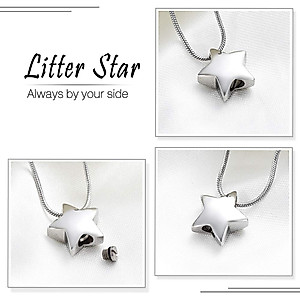memorial jewelry Small Star Charm Cremation Urn Pendant Ashes Memorial Necklace for Woman Free Filling Kits Include (Steel)
