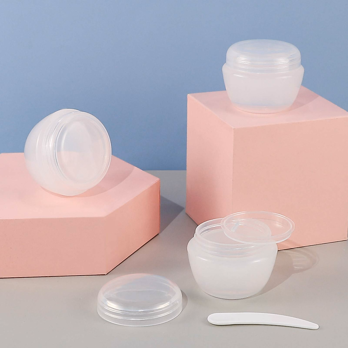 LONGWAY 1 Oz (30ML) Little Plastic Jars with Lids and Inner Liners | Empty Lotion Containers/Travel Cream Containers - for Salves,Lotions and Creams, Cosmetic Jars & BPA Free (Pack of 12, Clear)