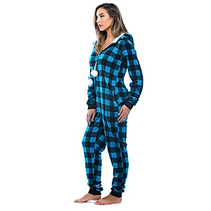 6290-TRQ-M Just Love Adult Onesie / Pajamas, Turquoise Buffalo Plaid, Medium