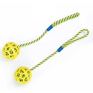 BlueHomy Dog Rope Toys Training Ball -On Rubber, Toy with Handle, Exercise and Reward for Dogs Chew,Dog Pull Toy- Throw - Tug Fetch , Gifts Set of 2, DTB1001YEL-2X, Yellow