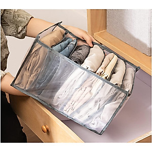 LAND CAST 2Pcs Wardrobe Clothes Organizer, 7Grid Washable Jeans Compartment Storage Box Foldable Closet Drawer Organizer Separation Box Clothes Storage bag for Pants Dress T-shirt Legging (Green, Jeans Grid)