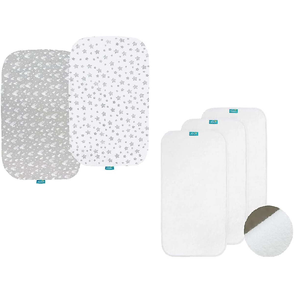 3 Count Changing Pad Liner, Waterproof 28" X 15", Cotton Flannel (Solid Improved Thickness) / Bassinet Sheets, 2 Pack, 100% Jersey Knit Cotton