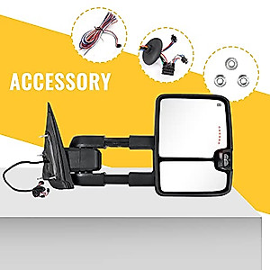 Towing Mirrors Compatible with 2014 2015 2016 2017 2018 Chevy Silverado GMC Sierra 1500 2500 HD 3500 HD with Power Glass LED Arrow Turn Signal Backup Lamp Running Light Heated Extendable Pair Set
