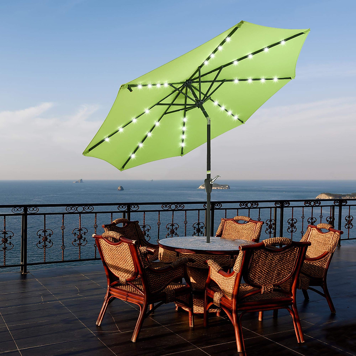 Yescom 9ft 32 Solar Powered LED Light Outdoor Patio Umbrella with 8 Rib Crank Tilt for Table Market Beach Yard Cafe Deck