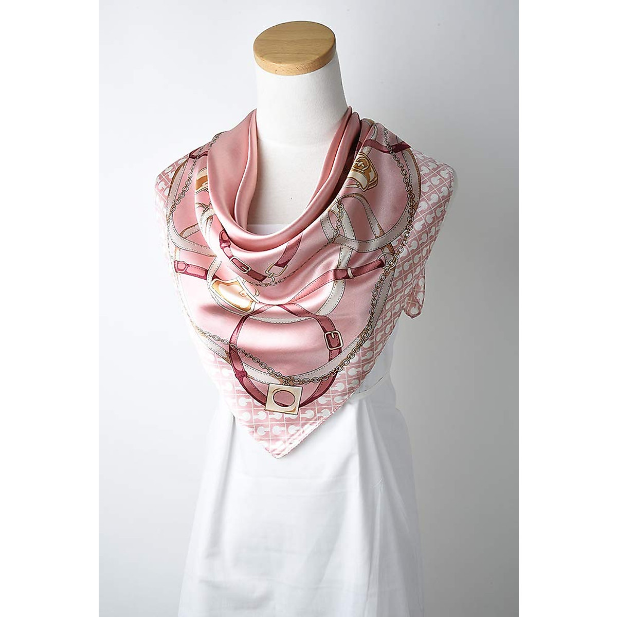 corciova 35 x 35 Women Silk Hair Scarf Pale Pink Chains Belts Curly Headband Tie Sleeping at Night Fashion Bandana Headscarf