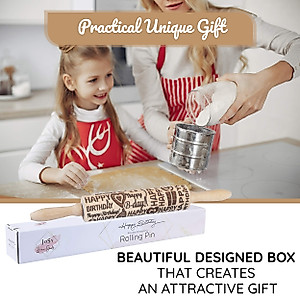 Happy Birthday Embossed Rolling Pin I EXTRA DEEP engraved rolling pin for Cookies I Rolling Pin with Design for Baking I Embossing rolling pin | Rolling Pin Made of Beech Wood I Baking rolling pin