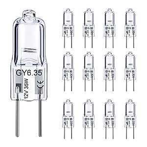 GY6.35 Halogen Light Bulbs 12 Volt 35 Watt, 12 Pack 2 Pin GY6.35 Base Bulb, Replacement T4 Tubular JCD Type Bulb for Ceiling Lights, Table Lamp, Chandelier, 2700K Warm White, Dimmable