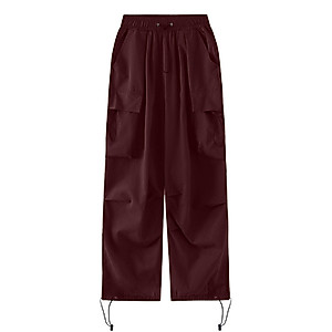 Parachute Womens Elastic Waist Drawstring Pants - Y2K Low Waist Baggy Jogger Sweatpants with Pockets