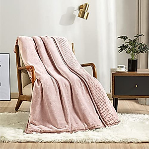 Mocaletto Luxury 3 Layers Fleece Throw Blanket,650 GSM Thick Decorative Warm Blanket Twin Size 60" x 80", Soft Velvet Winter Blanket for Sofa Couch Bed,Washable & Breathable,Pink