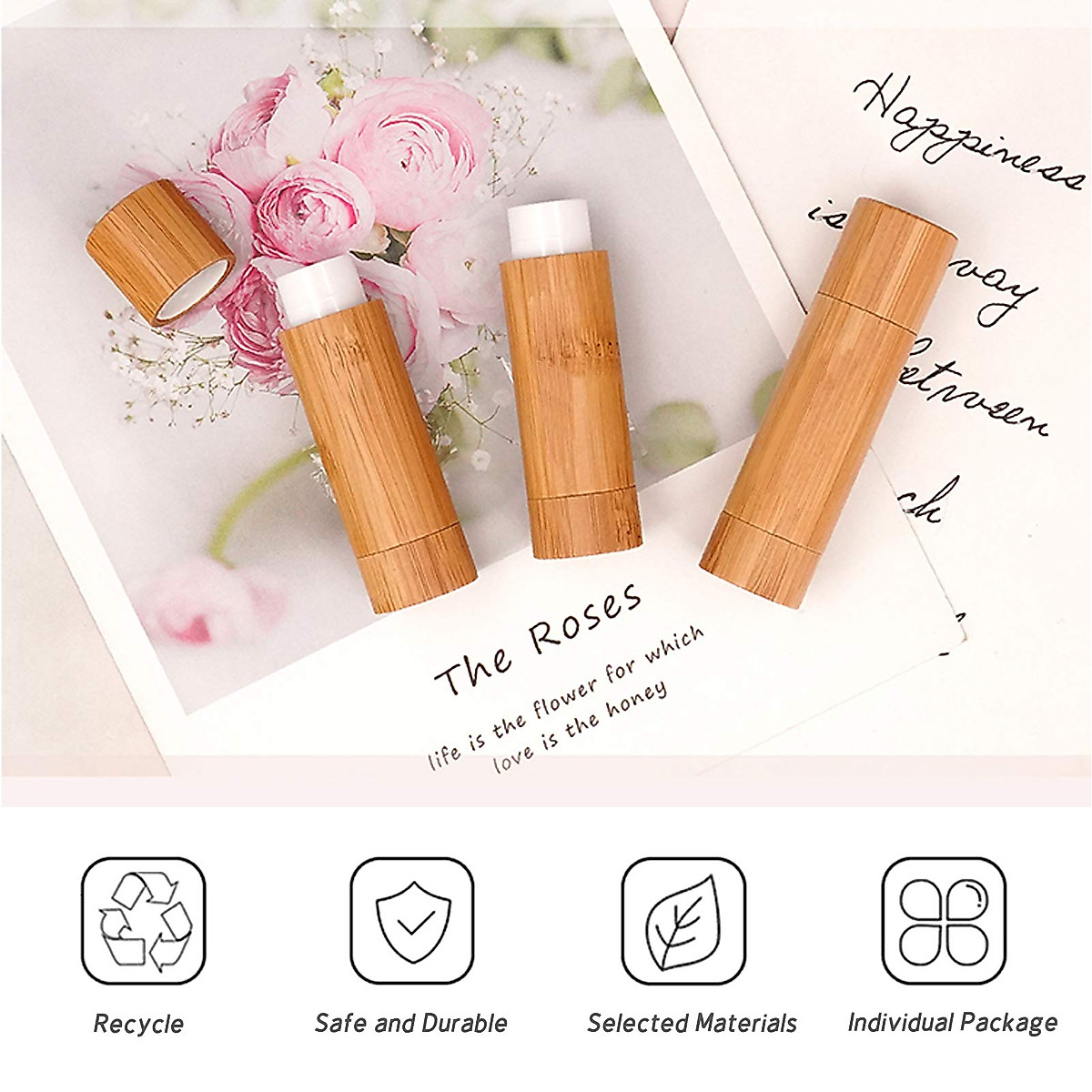 AUHOKY 12Pcs Bamboo Empty Lipstick Tubes, 5.5g Refillable DIY Lip Balm Tube Containers with Clear PP Plastic Inner, Cosmetic Lipstick Lip Gloss Deodorant Case Holder For Women Girls Makeup