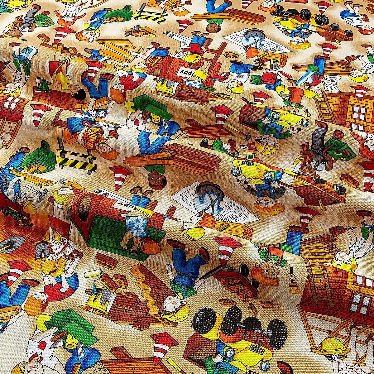 Building 101 Tiny Builders Ecru, Quilting Fabric by the Yard