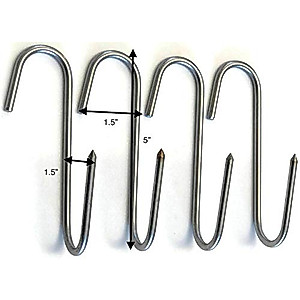 RiversEdge Products Stainless Meat Hooks, Smoker Hook, 5" Right Angle, 4 Pack