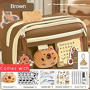 COPAMVR Pencil Case Large Capacity Pencil Pouch Aesthetic with Multi-Pieces Ultimate Organizer Kit: Spacious & Chic Pouch with Premium Assorted Essentials (Brown-A set), PB9587