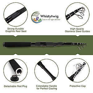 Whistytwig Compact Telescopic Fishing Rod - Versatile Retractable Pole for Fresh & Saltwater, Portable Fishing Rod, Ideal for Travel (Black/White - Lure Fishing, 7'2.5")