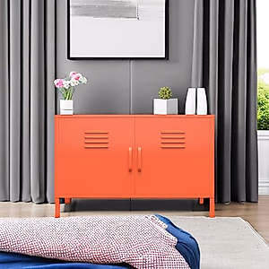 Novogratz Cache 2 Door Metal Locker Accent Storage Cabinet, Orange