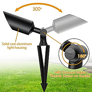 Landscape Lighting 12V 6W Low Voltage Landscape Lights Waterproof for Yard Lawn Patio Garden with 3000K Warm White MR16 LED Bulb, Cast-Aluminum LED Landscape Spotlights with ABS Ground Stake (2 Pack)