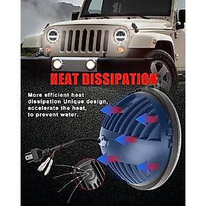 UNI-SHINE 7 inch led headlight, 7" round LED Headlights H6024 led Headlight White Halo Headlight Running Amber Turn Signal Seal Beam Compatible with Jeep Wrangler JK TJ JL CJ