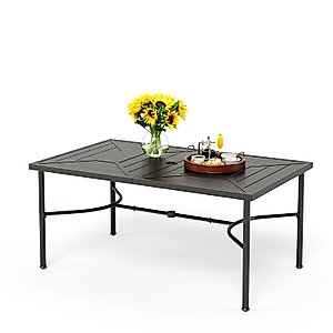 PHI VILLA 64" Large Metal Patio Dining Table Steel Rectangular Outdoor Table, Weather-Resistant Table with 1.77" Umbrella Hole for Lawn Backyard Garden, Black