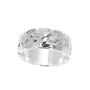 Arthur's Jewelry 925 sterling silver Hawaiian plumeria flower all around 8mm band ring size 12