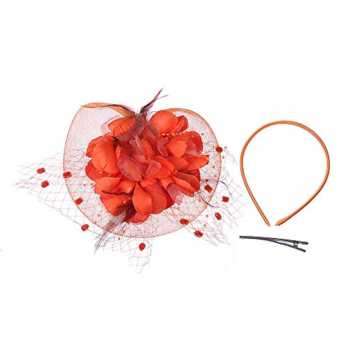 Derby Netting Mesh Headband,BOLUBILUY Feather Big Flowers Hair Band Tea Party Girls Women Wedding Bridal Fascinator Hat