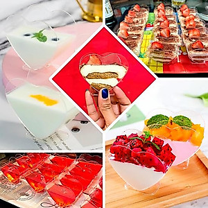 Efavormart 24 Pack | 2oz Mini Clear Plastic Heart-Shaped Dessert Parfait Cups with Spoons, Disposable or Reusable Pudding Snack Bowl Sets