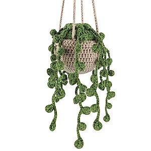 Crochet Hanging Plants, Succulent Car Plants, Mini Macrame Plant Car Accessories Rear View Mirror Charm Cute Hanging Rearview Car Decor Boho Hanger Gifts for Plant Lover 1