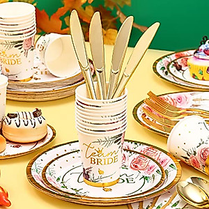 LOOWVY Bachelorette Party Supplies Gold Team Bridal Shower Paper Plates Cup Napkins Disposable Tableware Set for Engagement Wedding Party Bachelorette Party Favors Decorations,Serves 24