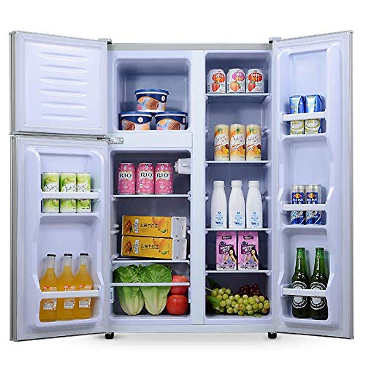 JLFTF Double Door Mini Fridge with Freezer Portable Fridge & Warmer, Mini Refrigerator Dorm, Office, Apartment with Adjustable Removable Glass Shelves