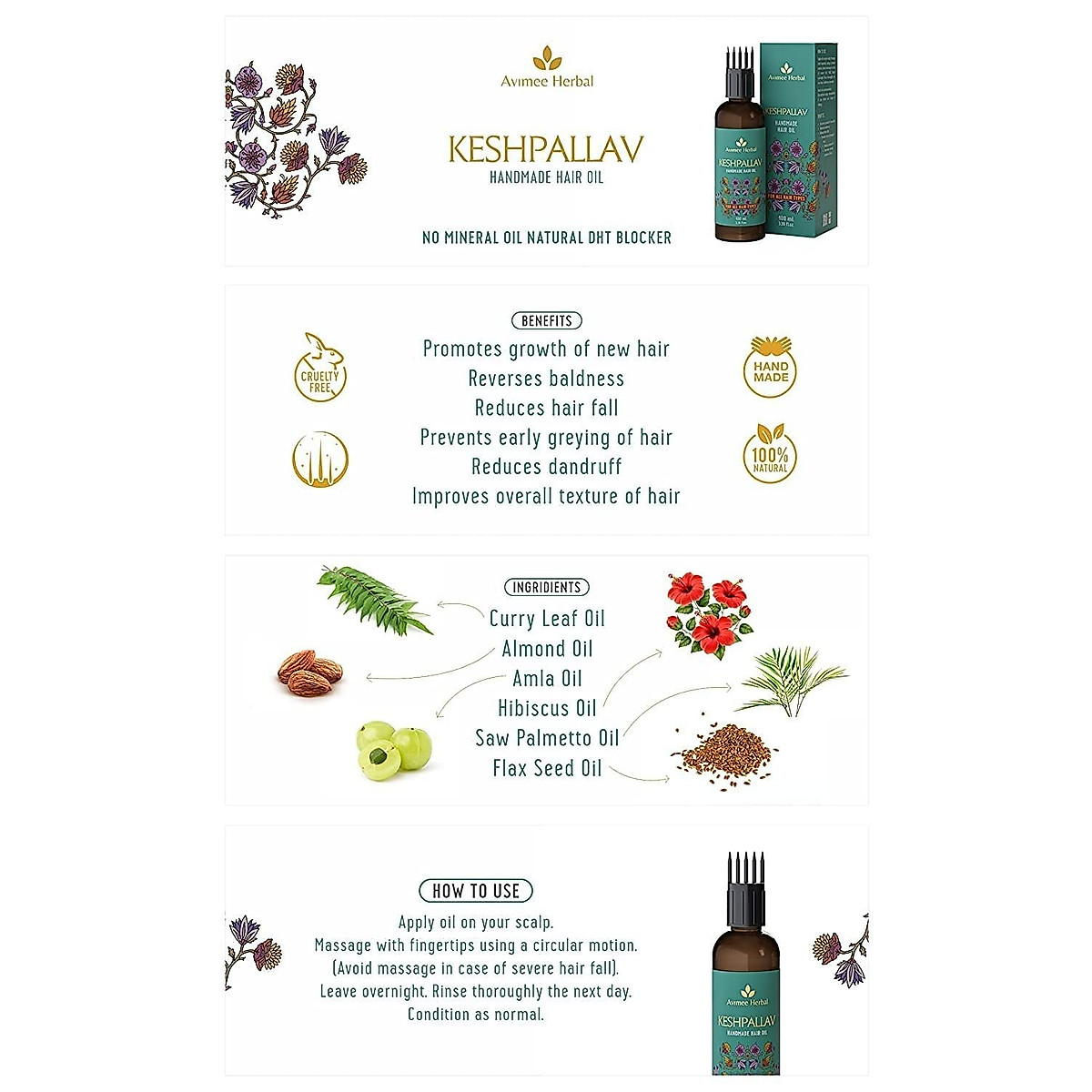 AVIMEE HERBAL Keshpallav Hair Oil for Men and Women | Reduces Hair fall & dandruff | Promotes Hair Growth [100 ML]