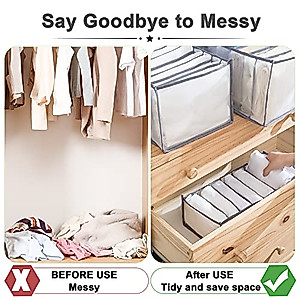 Drawer Organizers for Clothing Topcci Wardrobe Clothes Organizer, Washable Foldable Clothes Drawer Organizer Compartment Storage Box for Thin Jeans, Leggings, Underwear, Socks, T-Shirts (Gray,7 Grids)