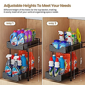 Under Sink Organizers and Storage, Bathroom Cabinet Organizer and Storage, 2 Tier Pull Out Under Cabinet Organizers and Storage, Metal Rolling Kitchen Sink Storage Organizer with Non-slip Feet