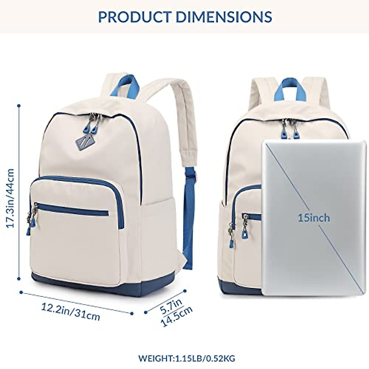 Lohol Lightweight & Casual Daypacks for Men, Women & Students, Perfect Daily Backpack for School, Work, and Travel (Beige)