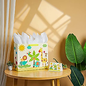 SUNCOLOR 16" Extra Large Gift Bag for Baby Shower with Tissue Paper (Animals)
