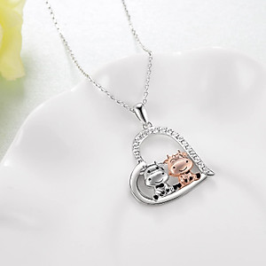 CVRAVO Sterling Silver Cow Pendant Necklace Birthday Gifts Cute Animal Jewelry for Women