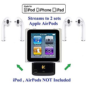 KOKKIA i10_Pro (Black) : Bluetooth Transmitter Splitter with aptX/Low-Latency aptX/FastStream/SBC codecs, Compatible with 30-pin iPod,iPhone,iPad. Compatible with AirPods. Compatible with Bose, etc.