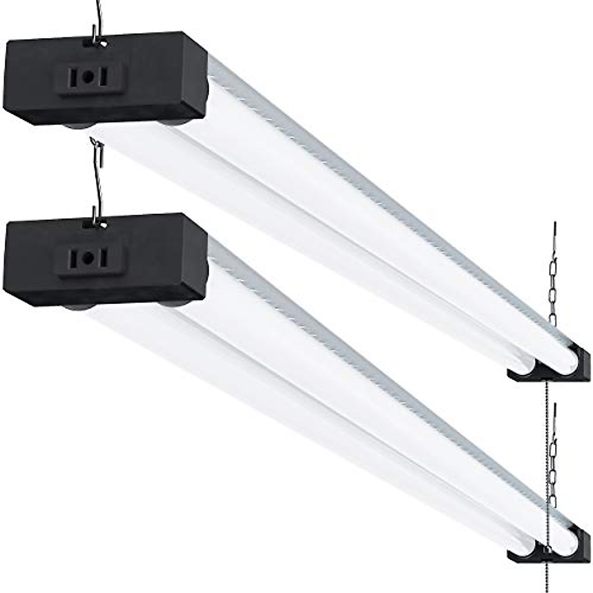 Sunco LED Workshop Black Garage Shop Light 4FT, Plug in Linkable Utility Light Fixtures, 260W=40W, 5000K Daylight, Frosted Lens, Pull Chain, Hanging/Mounted, 4100 LM - ETL Energy Star 2 Pack