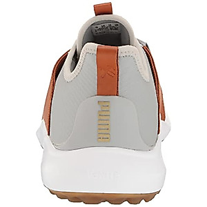 PUMA Men's Ignite Fasten8 Crafted Golf Shoe, High-Rise/Gold/Leather Brown, 12