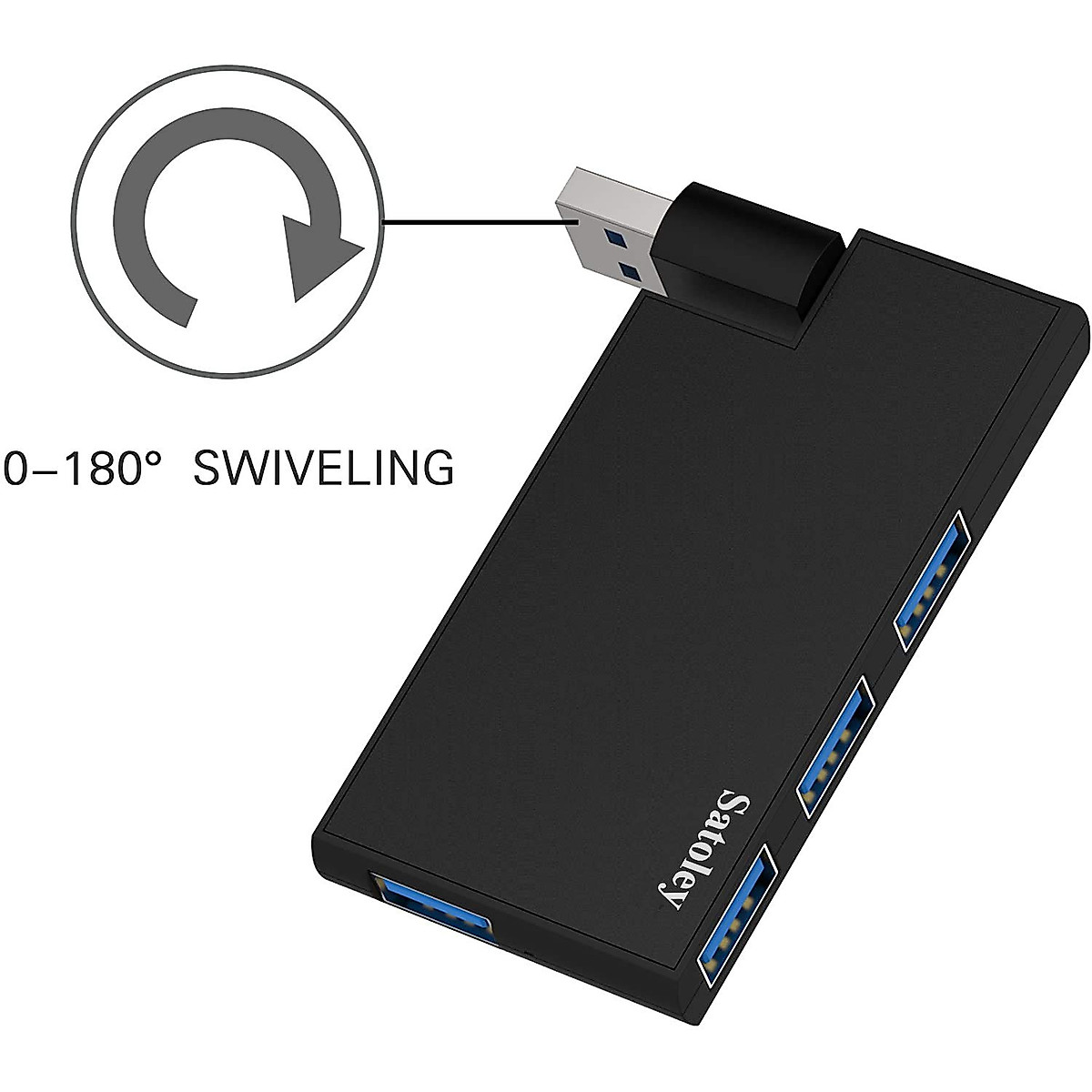 USB 3.0 HUB, Satoley Slim USB HUB 4 Port Aluminum USB Adapter with Rotating USB Connection for Surface Pro Laptop, Notebook PC, MacBook and More, Black