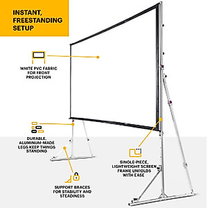 KODAK 120” Projector Screen w/Stand | Fast Fold Front Projection Backdrop for Outdoor & Indoor Movies with Tripod, Outdoor Stability Kit, & Black Storage Carry Case