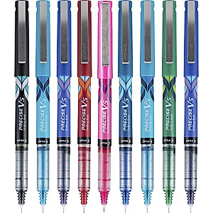 PILOT Precise V5 Stick Deco Collection Liquid Ink Rolling Ball Stick Pens, Extra Fine Point (0.5mm) Assorted Ink Colors, 9-Pack (38811)