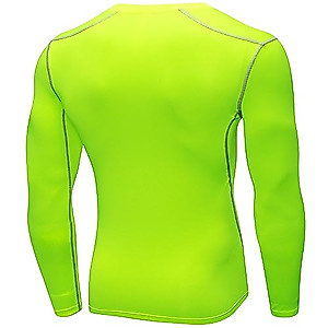 Fluorescent Green Compression Shirts Mens Long Sleeve Running Gym Top Shirts Lightweight Sports Baselayer Undershirt